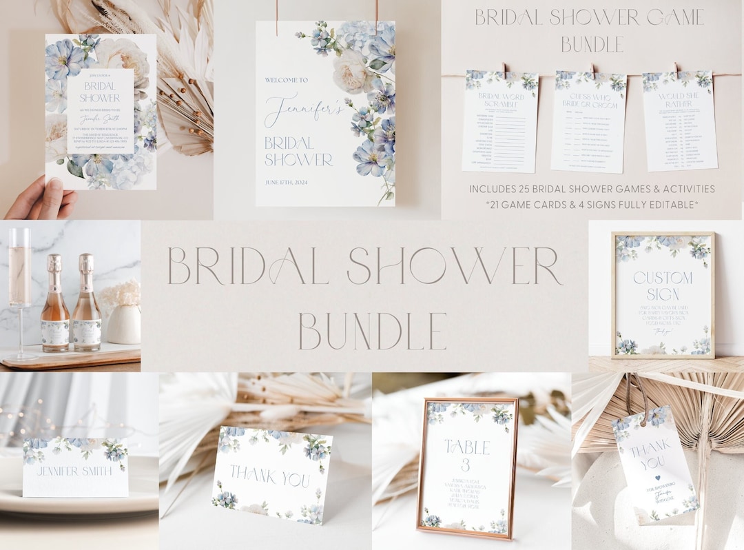 Dusty Blue Floral Bridal Shower Bundle Something Blue Bridal Shower ...