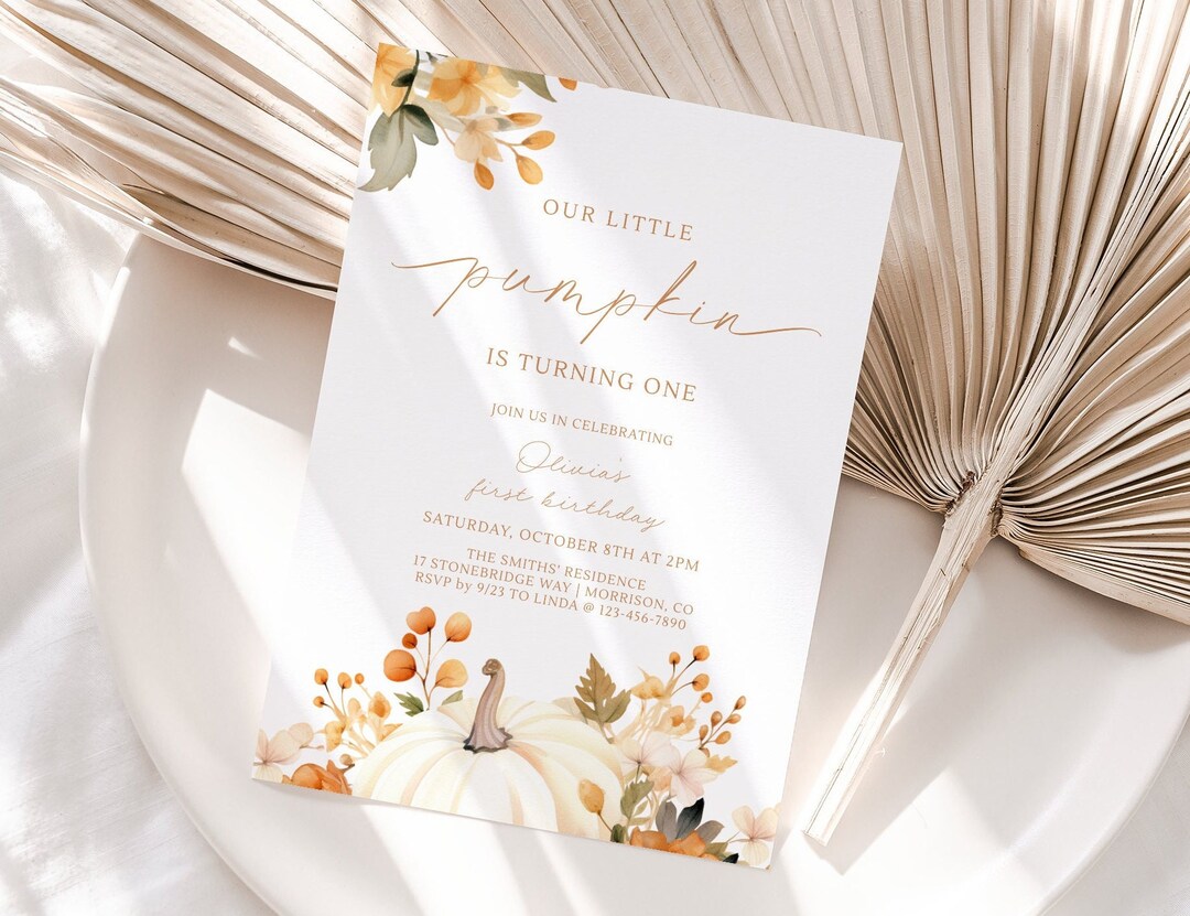 Pumpkin Birthday Invitation Fall Pumpkin Birthday Invite Fall First ...