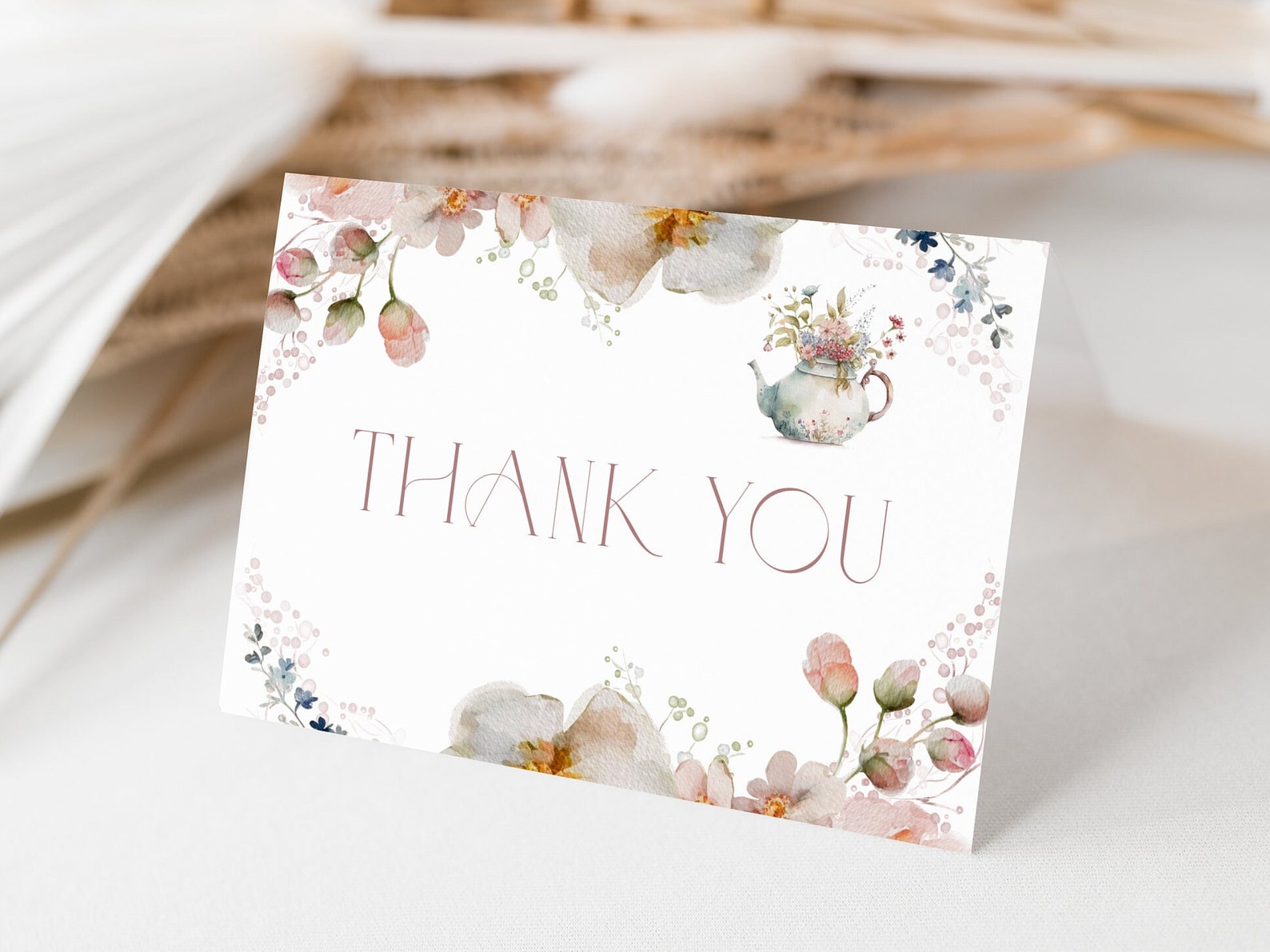 Floral Tea Party Thank You Card Template Tea Party Thank You Card ...