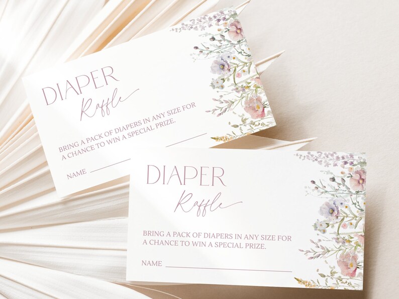 Boho Wildflower Diaper Raffle Card Baby Shower Diaper Raffle Tickets ...