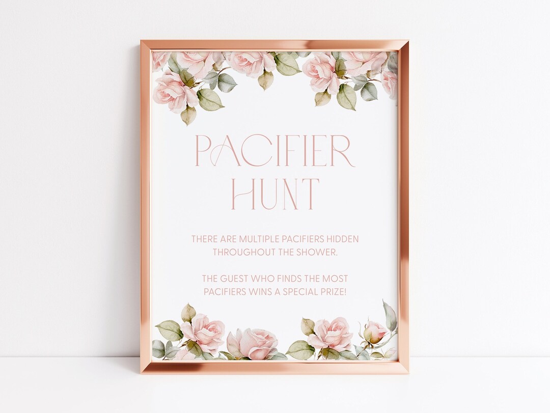 Dusty Pink Rose Pacifier Hunt Baby Shower Game Printable Pacifier Hunt ...
