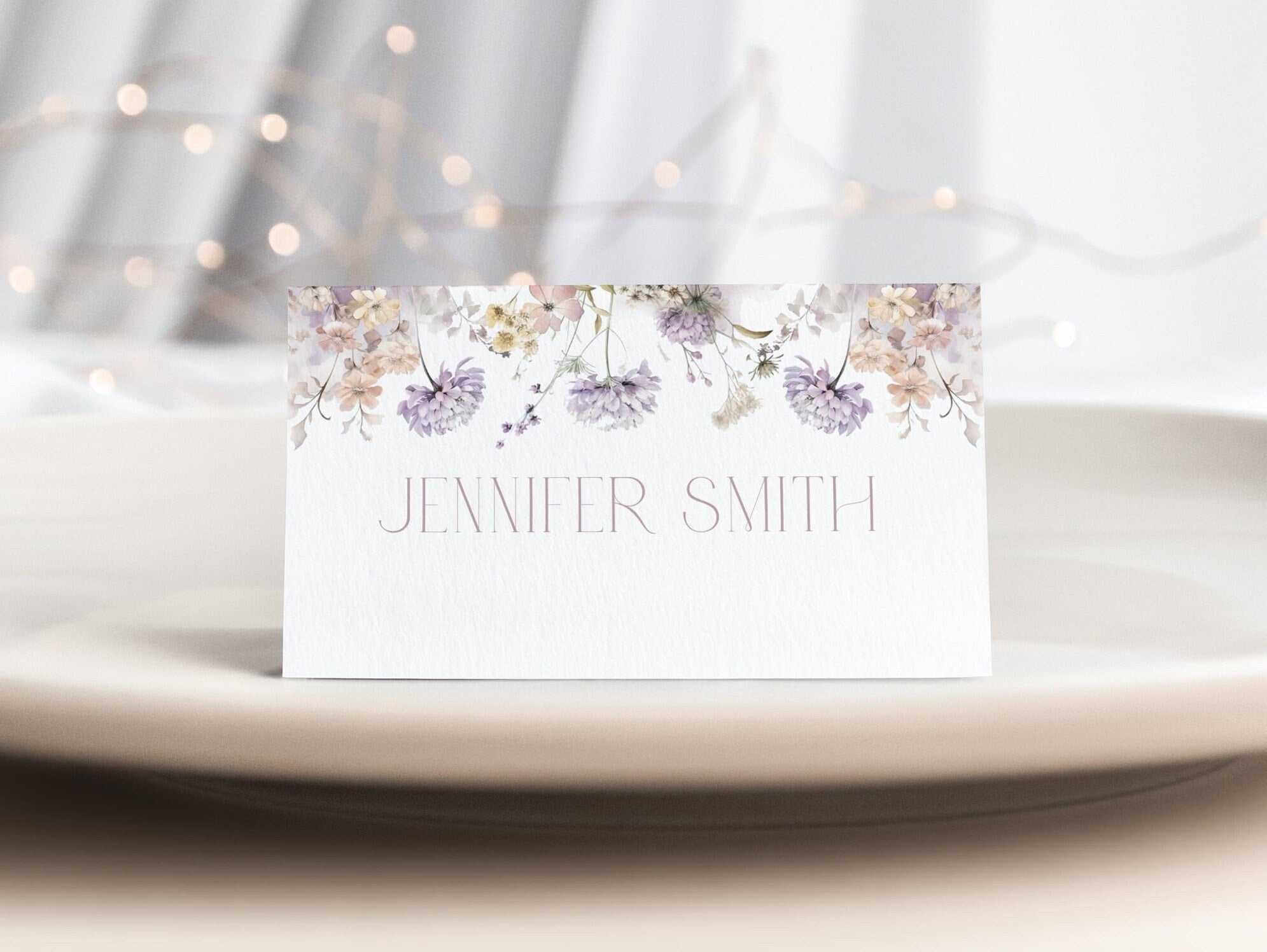 Purple Floral Place Card Template Floral Place Card Purple Floral ...