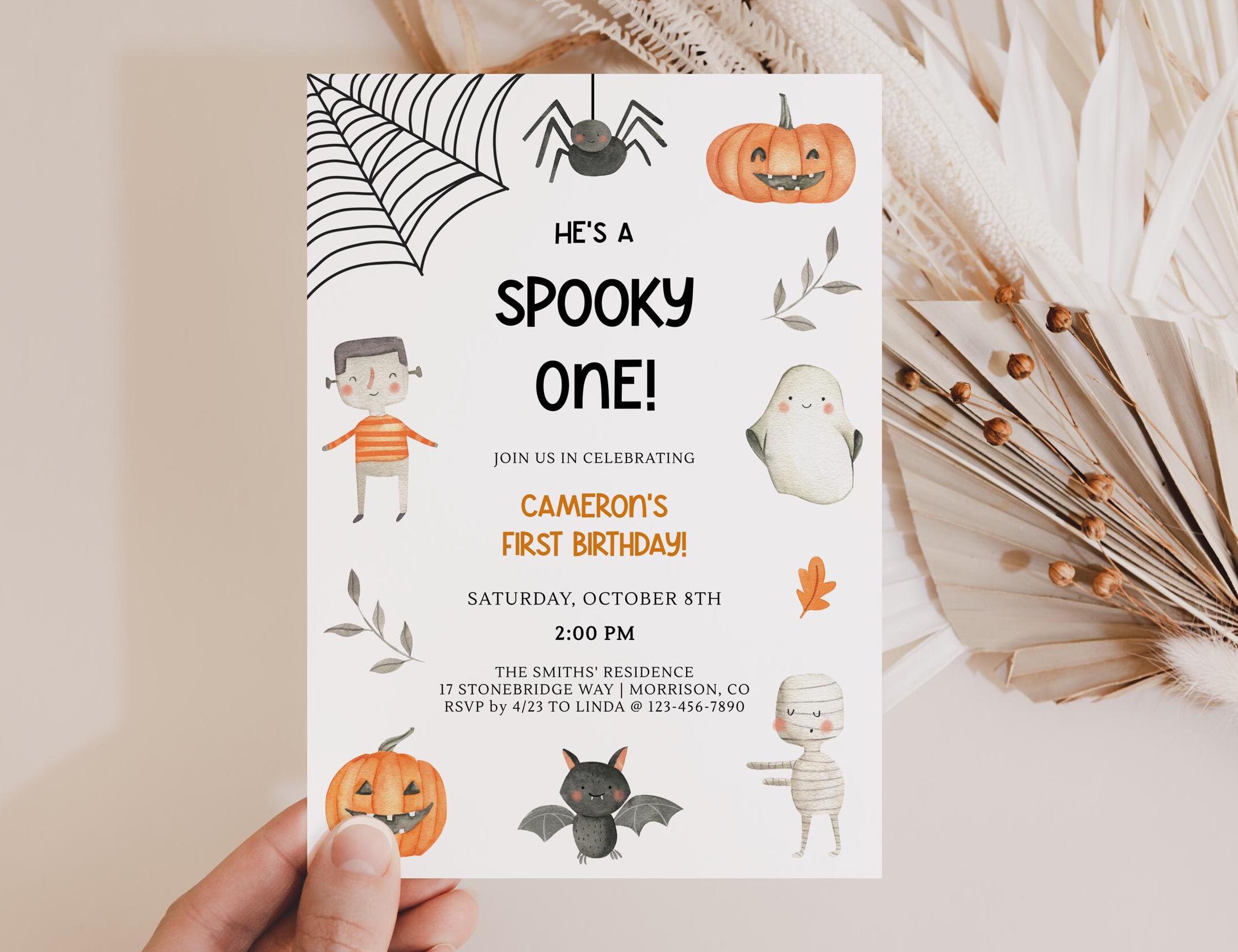 Spooky One Halloween Birthday Invite Spooky One Birthday Invitation ...