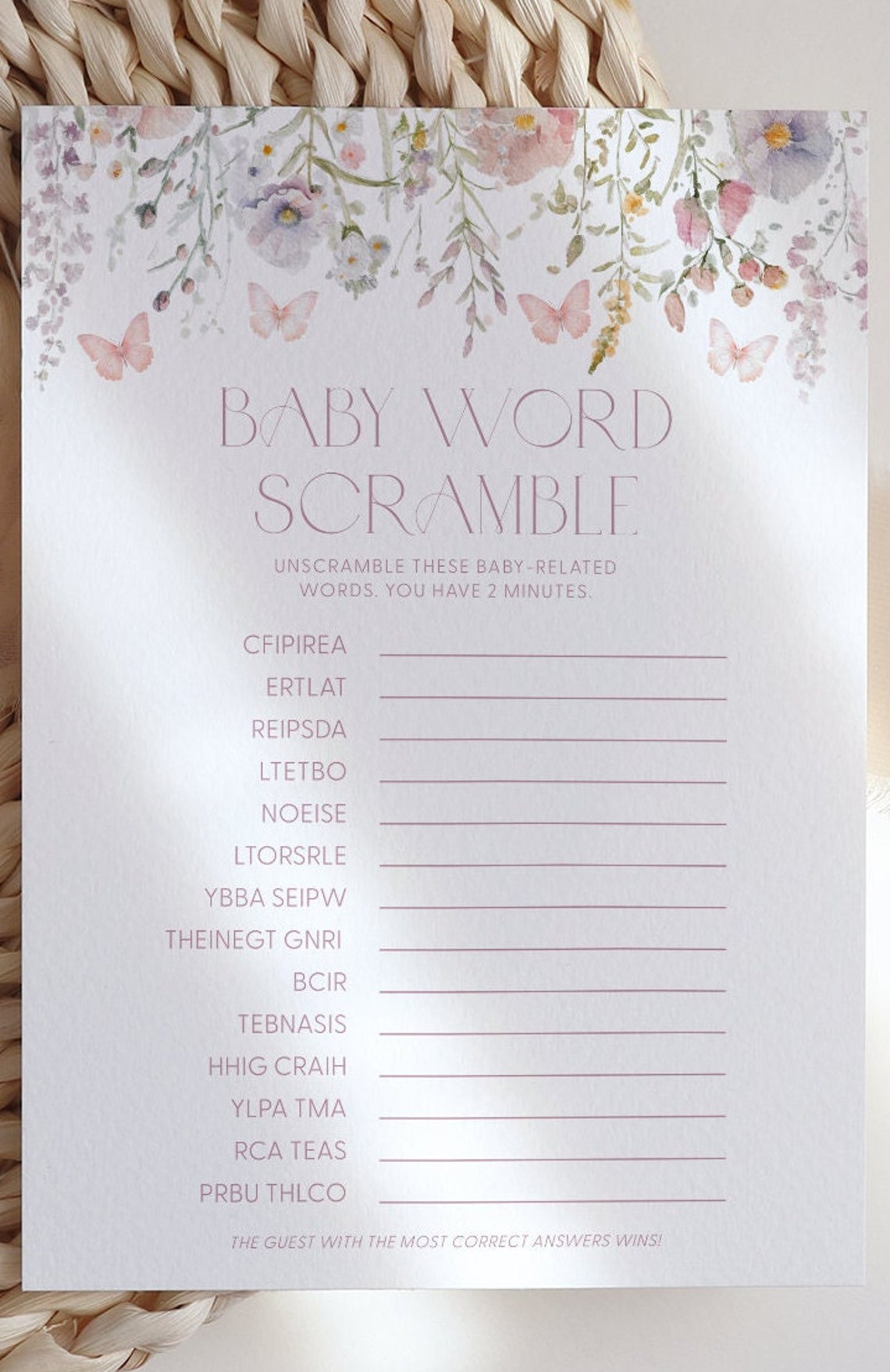 Butterfly Baby Word Scramble Butterfly Baby Shower Game Baby Word ...