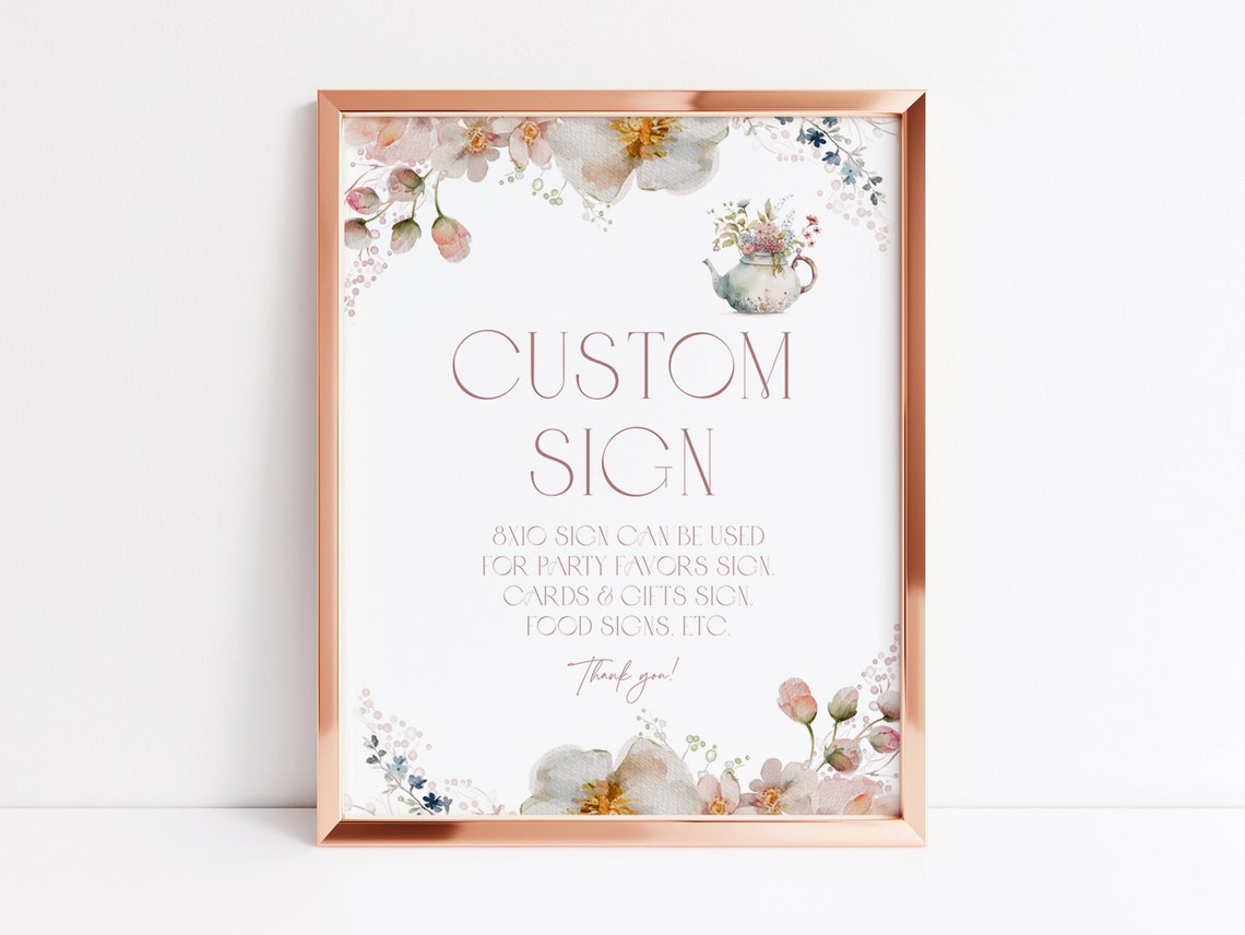 Floral Tea Party Custom Sign Template Fully Editable Custom Sign Tea ...
