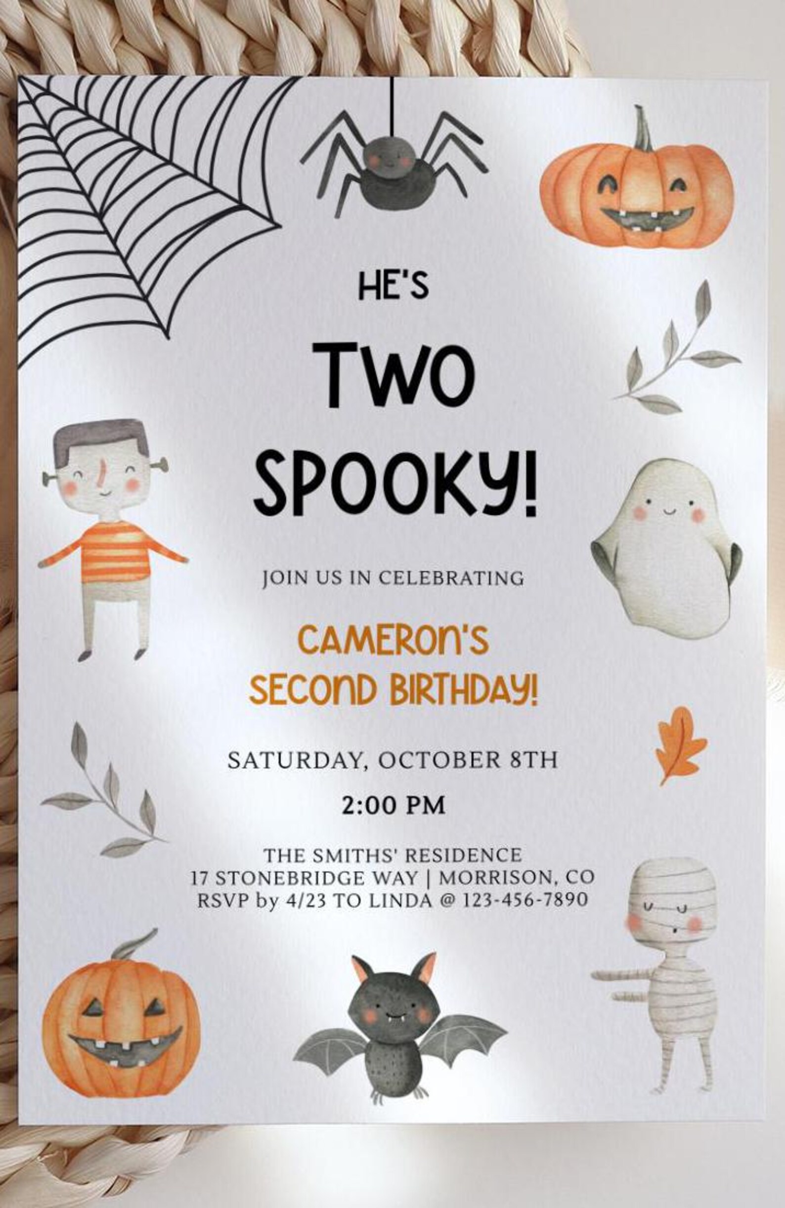 Two Spooky Halloween Birthday Invite Two Spooky Birthday Invitation ...