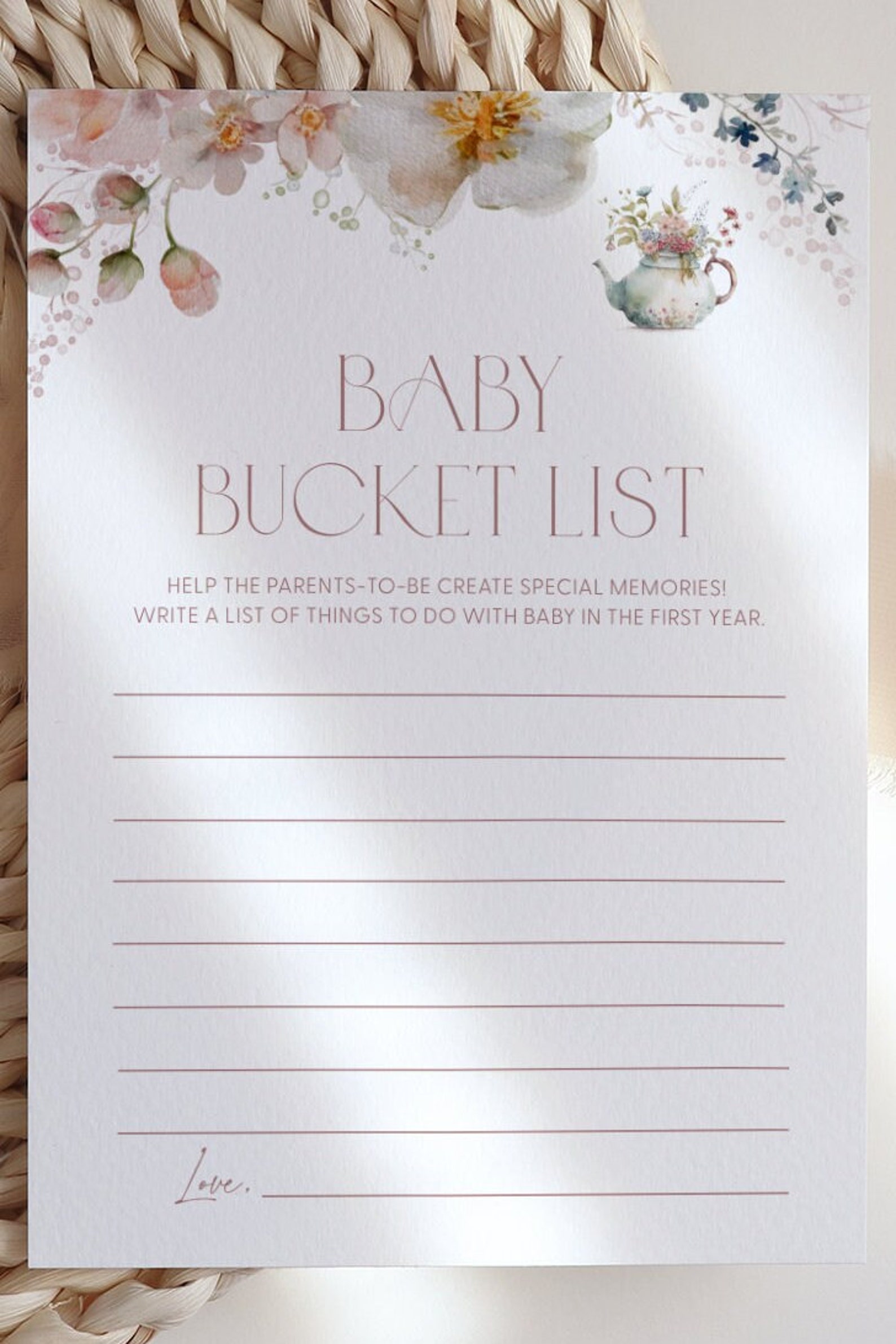 Floral Tea Party Baby Bucket List Baby Shower Tea Party Games Baby ...