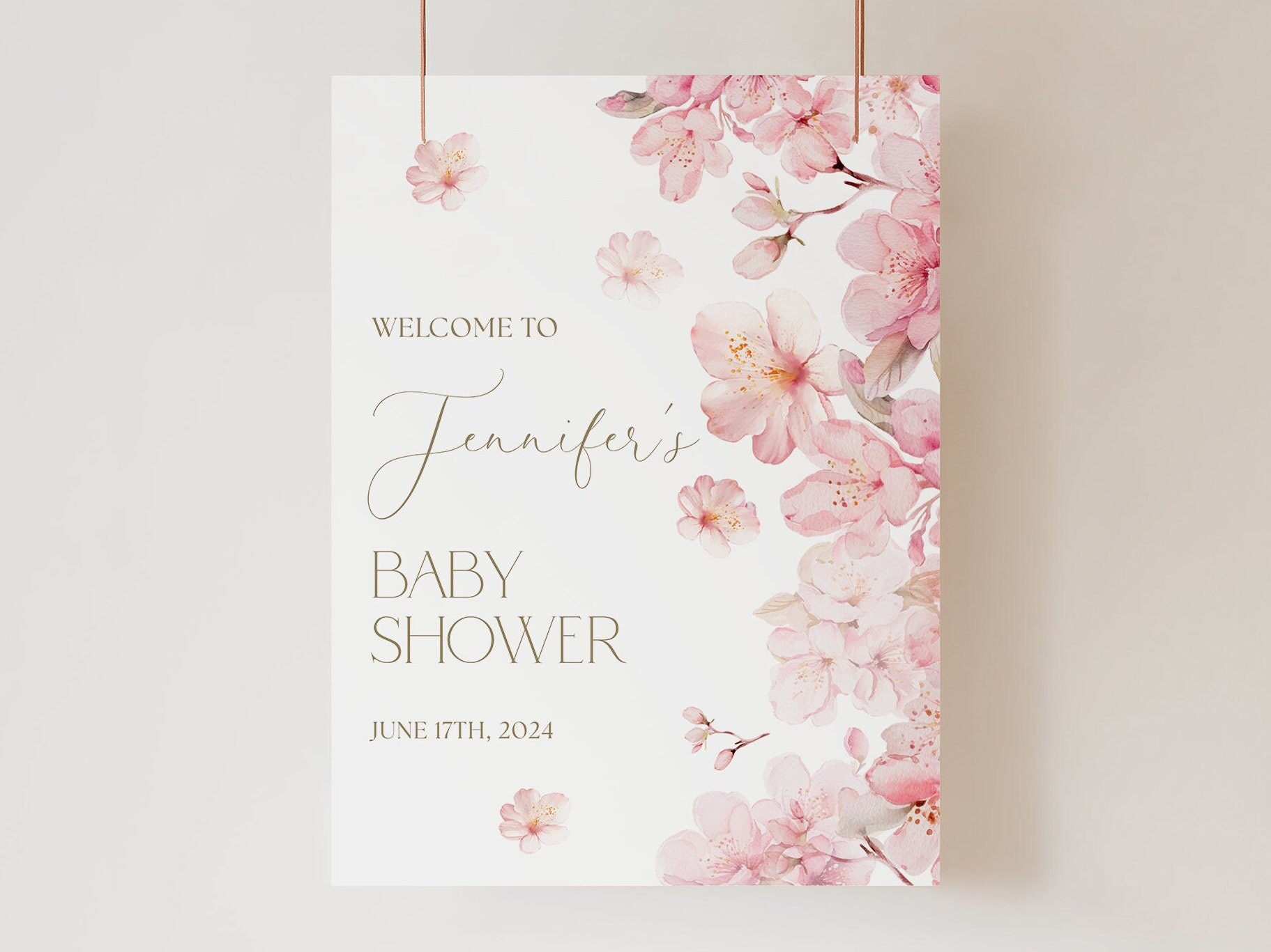 Cherry Blossom Baby Shower Welcome Sign Template Pink Blush Baby Shower Welcome Sign Cherry ...