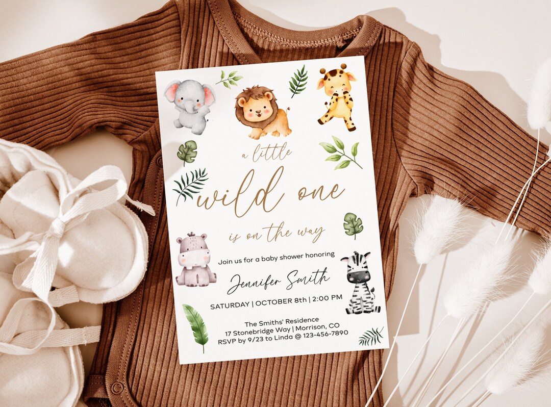 Editable A Little Wild One is on the Way Baby Shower Invitation ...