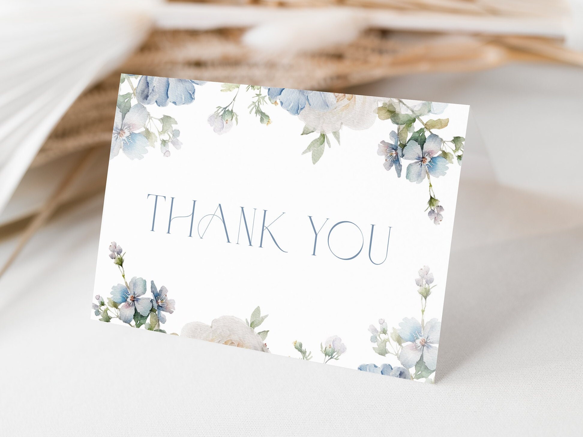 Dusty Blue Floral Thank You Card Template Dusty Blue Thank You Card ...