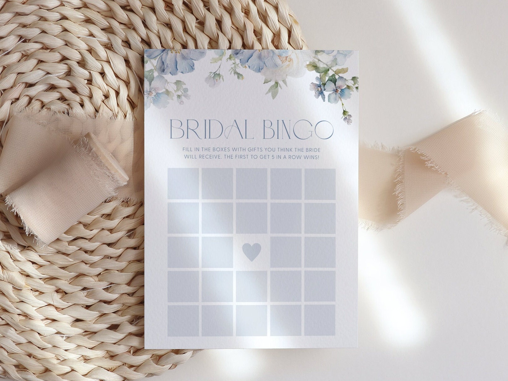 Dusty Blue Floral Bridal Bingo Bridal Shower Game Template Bridal Bingo ...