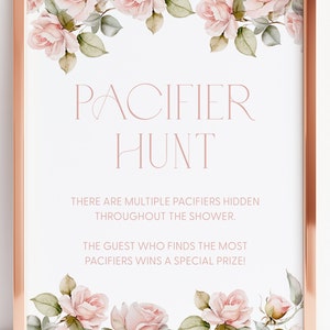 Dusty Pink Rose Pacifier Hunt Baby Shower Game Printable Pacifier Hunt ...