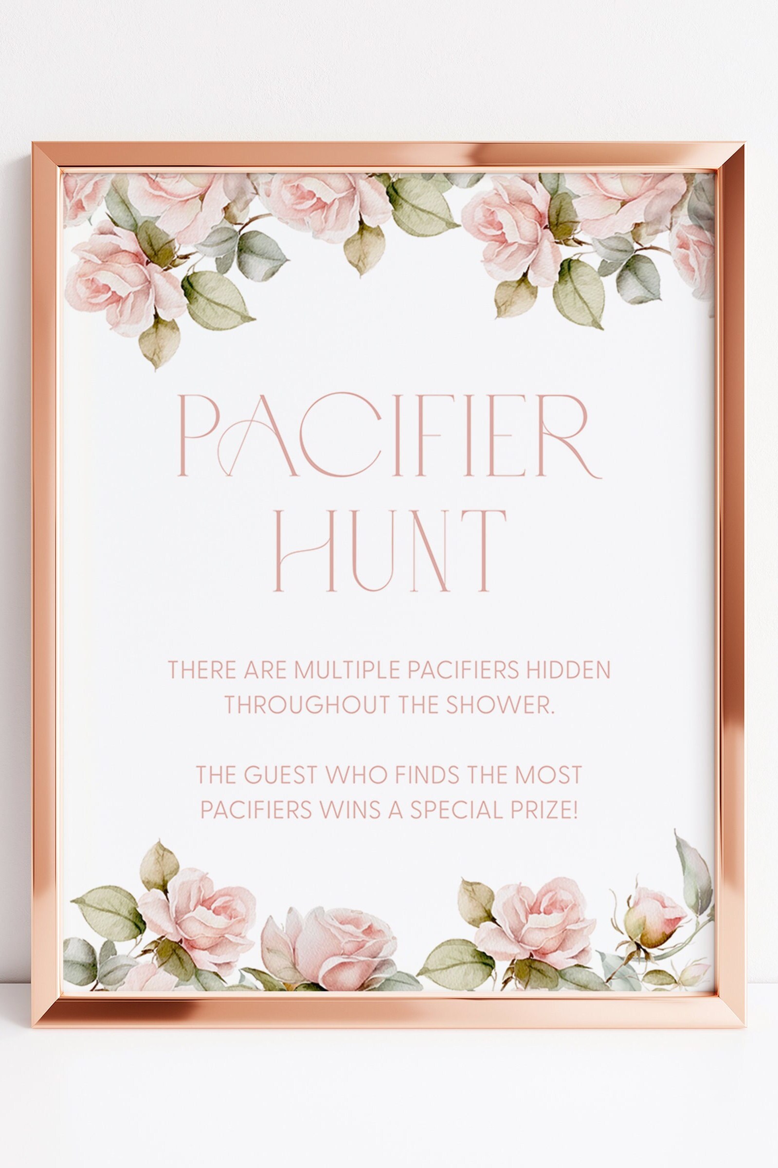 Dusty Pink Rose Pacifier Hunt Baby Shower Game Printable Pacifier Hunt ...
