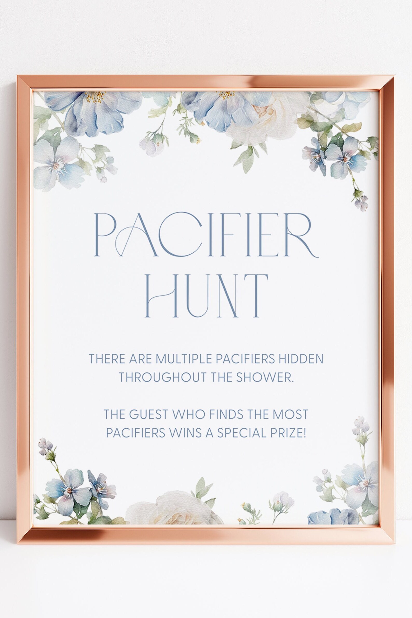 Dusty Blue Floral Pacifier Hunt Baby Shower Game Printable Pacifier ...