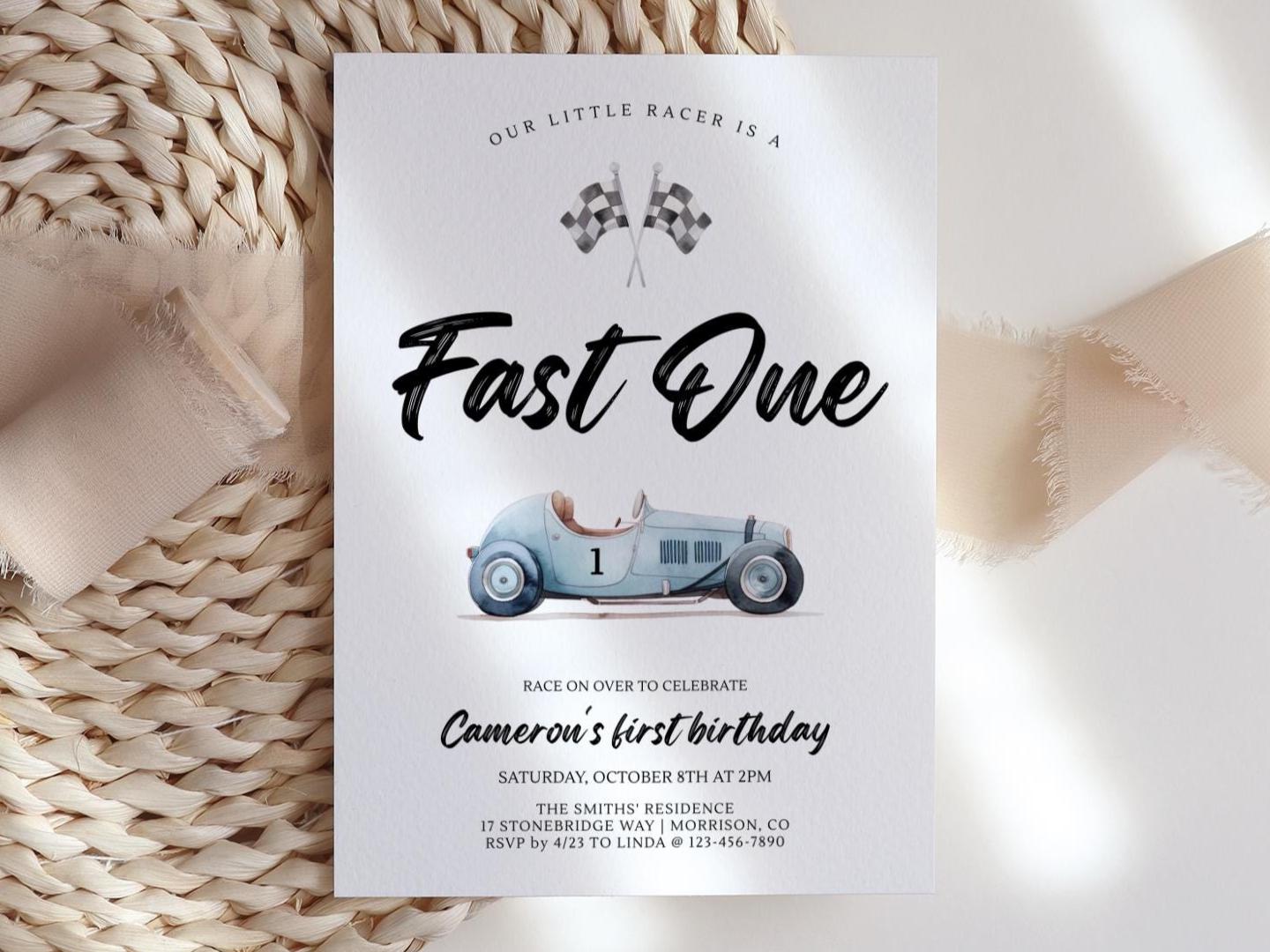 Fast One Birthday Invitation Fast One Invite Race Car Birthday ...