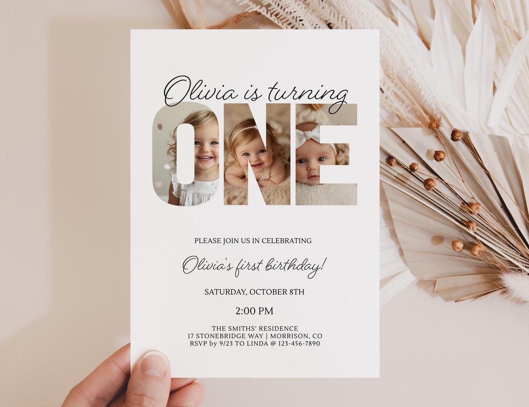 Girl First Birthday Invitation Minimalist First Birthday Invite Girl ...
