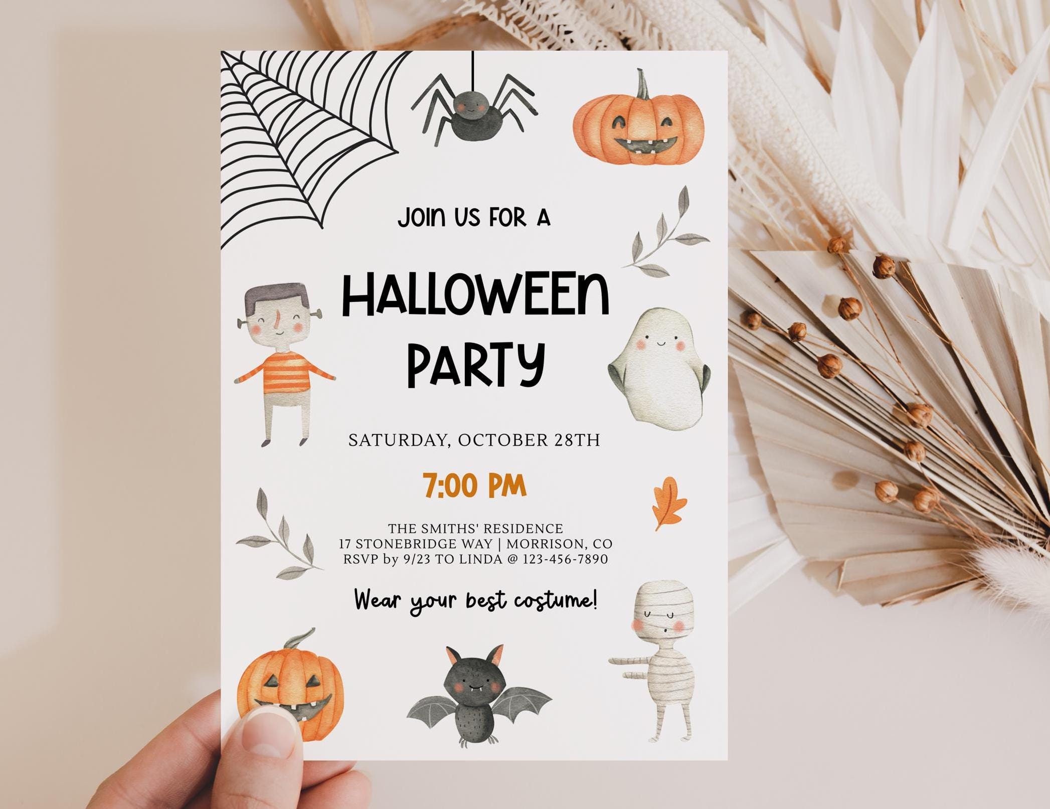 Cute Halloween Party Invitation Kids Halloween Party Invitation Digital ...