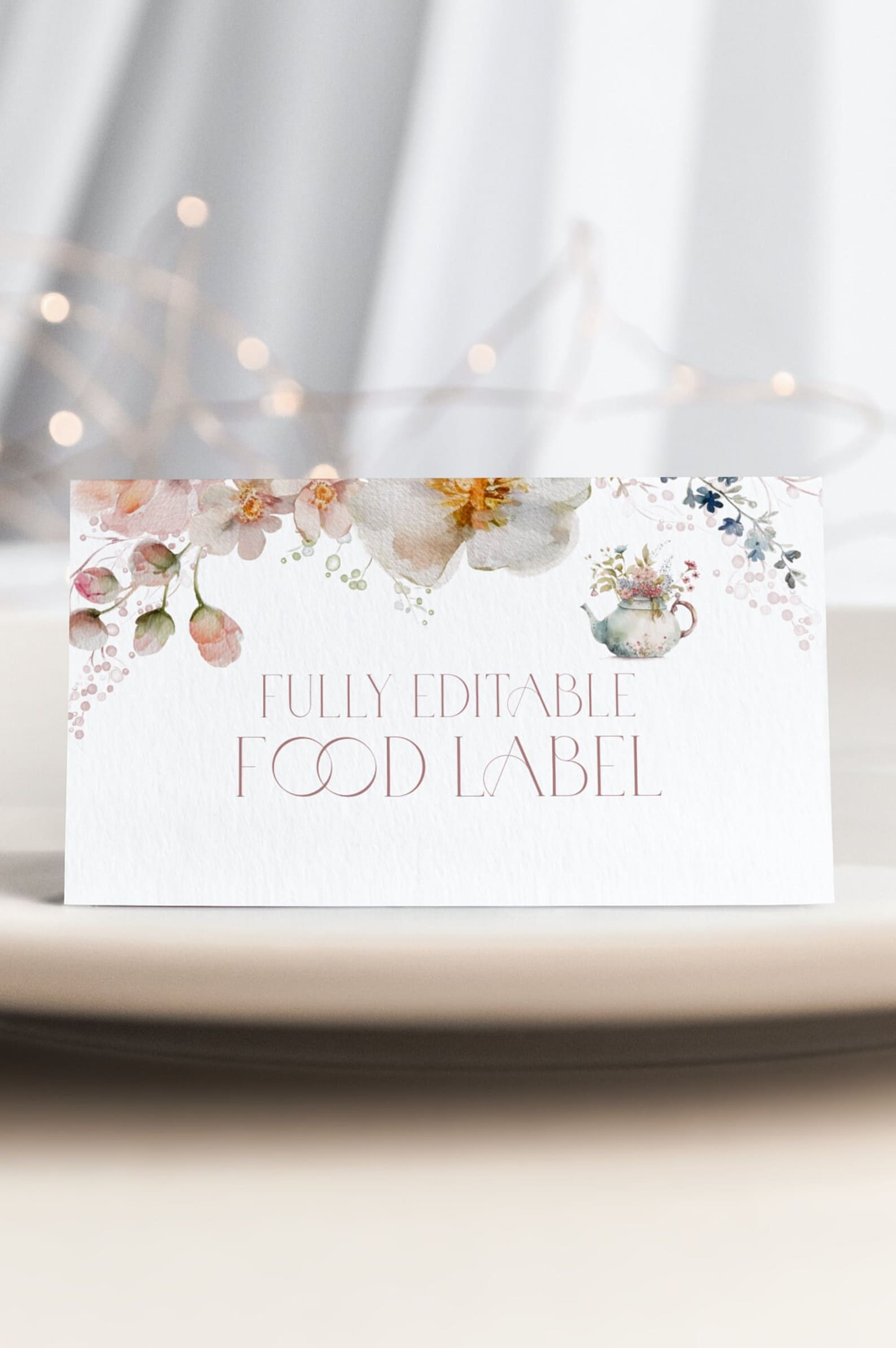 Floral Tea Party Food Label Template Tea Party Food Label Card Tea ...