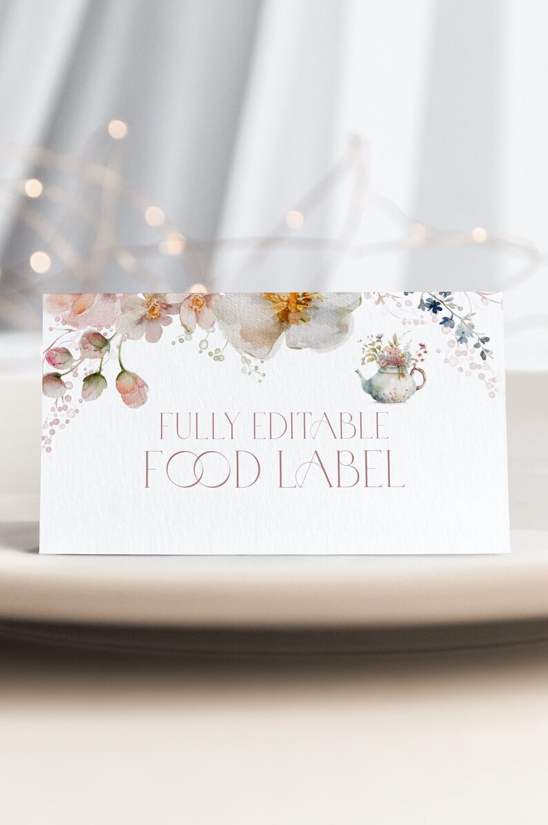 Floral Tea Party Food Label Template Tea Party Food Label Card Tea ...
