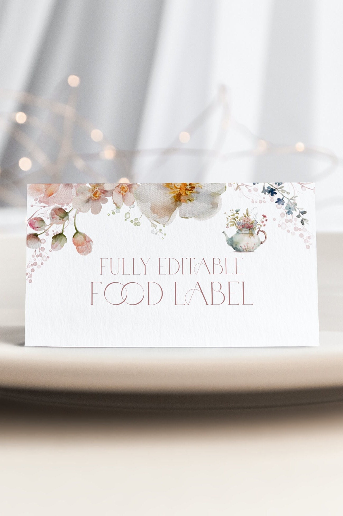 Floral Tea Party Food Label Template Tea Party Food Label Card Tea ...