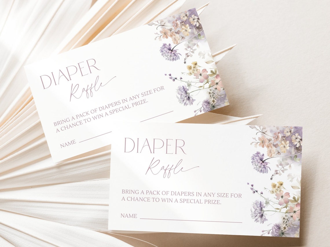 Purple Spring Floral Diaper Raffle Card Baby Shower Diaper Raffle ...