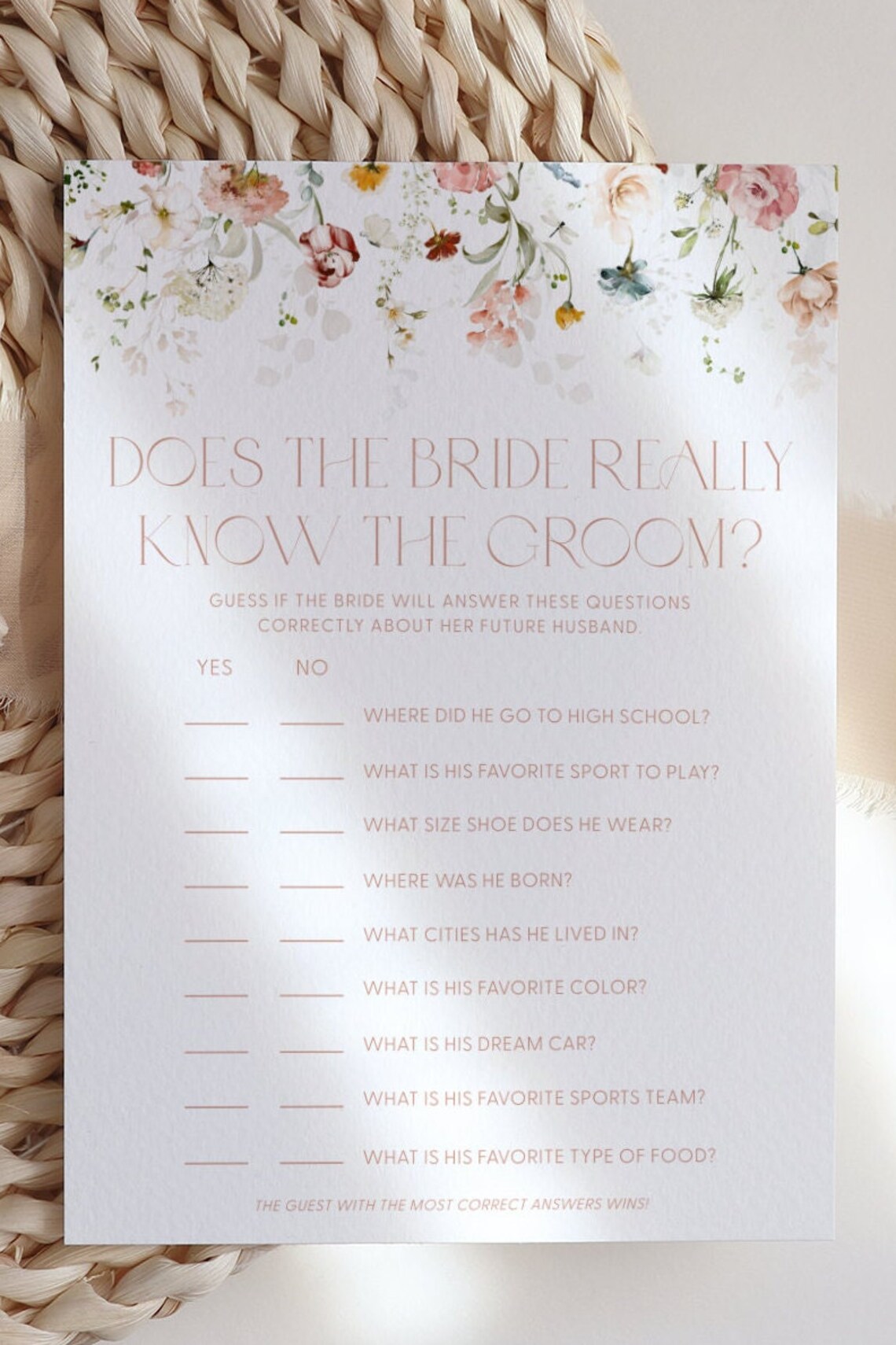 Chic Floral Does the Bride Know the Groom Bridal Shower Game Template ...