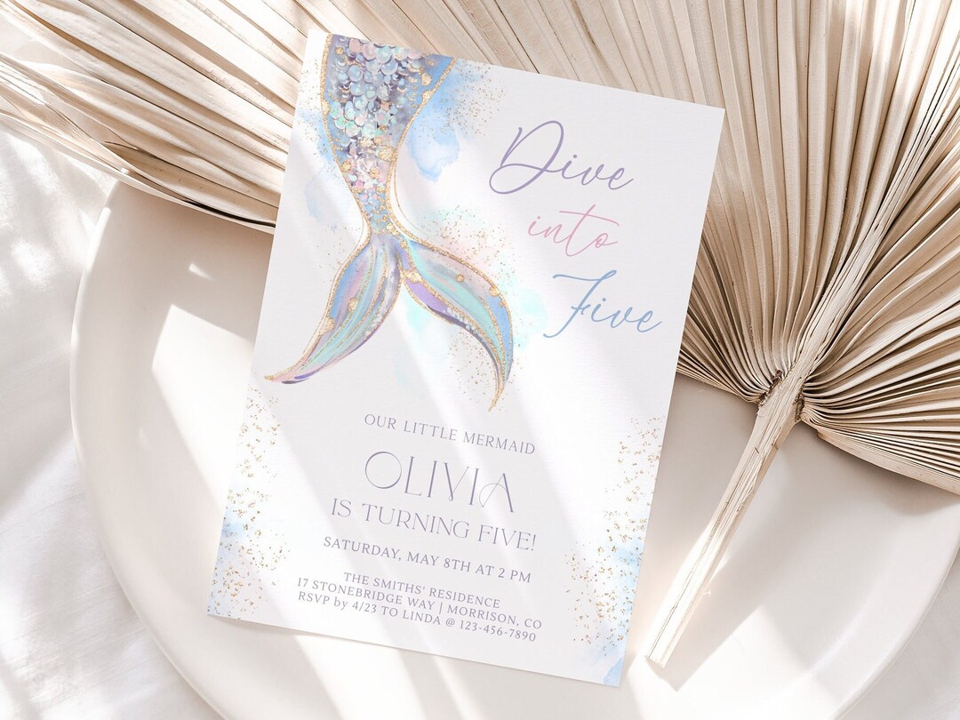 Dive Into Five Birthday Invitation Mermaid Birthday Invitation Dive ...