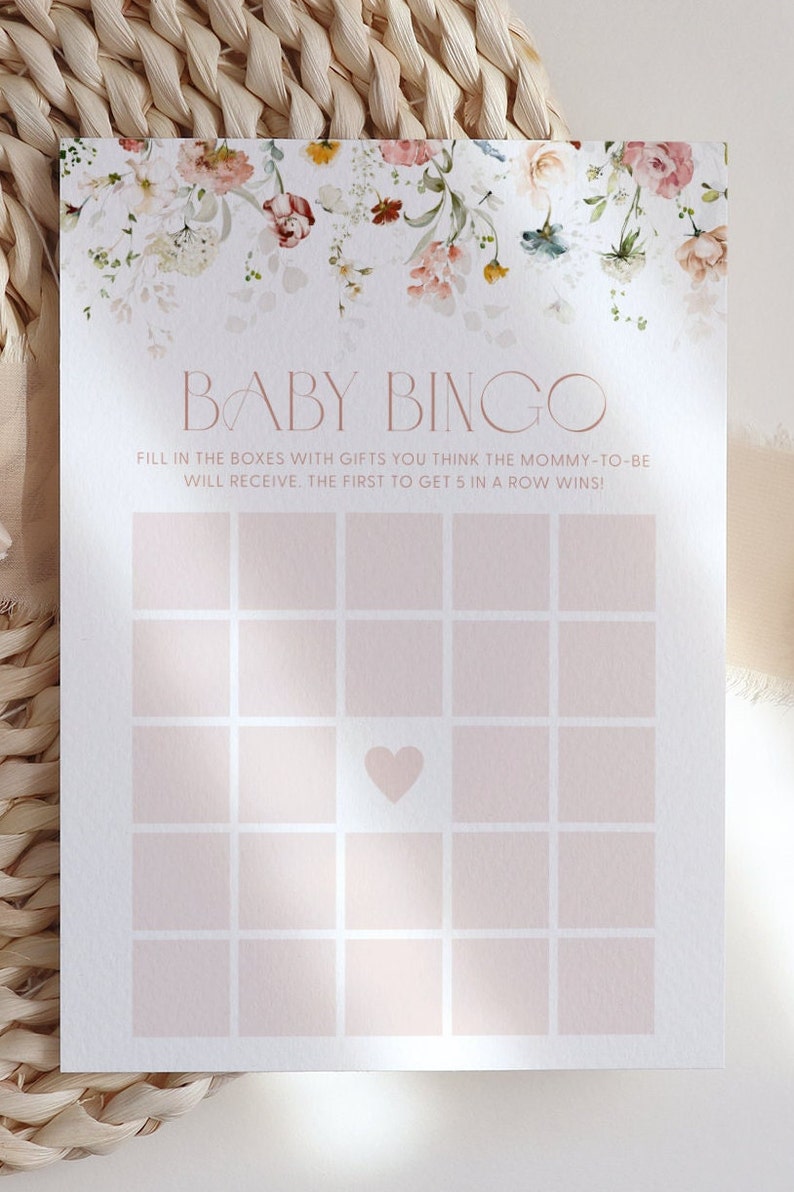 Chic Floral Baby Bingo Baby Shower Game Template Baby Bingo Game Baby ...