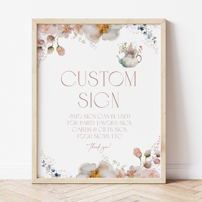 Floral Tea Party Custom Sign Template Fully Editable Custom Sign Tea ...