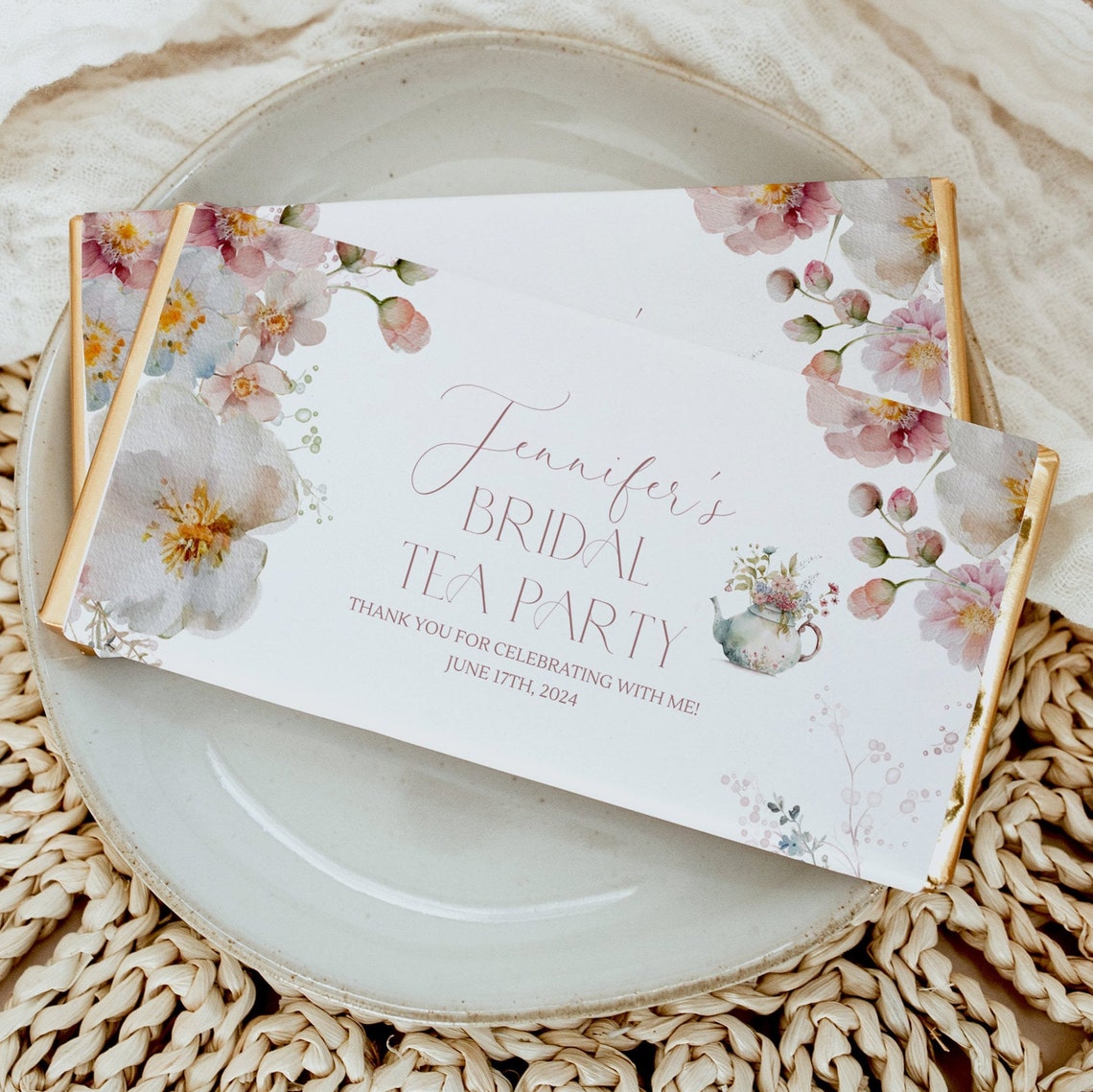 Floral Tea Party Chocolate Bar Label Bridal Tea Party Chocolate Wrapper ...