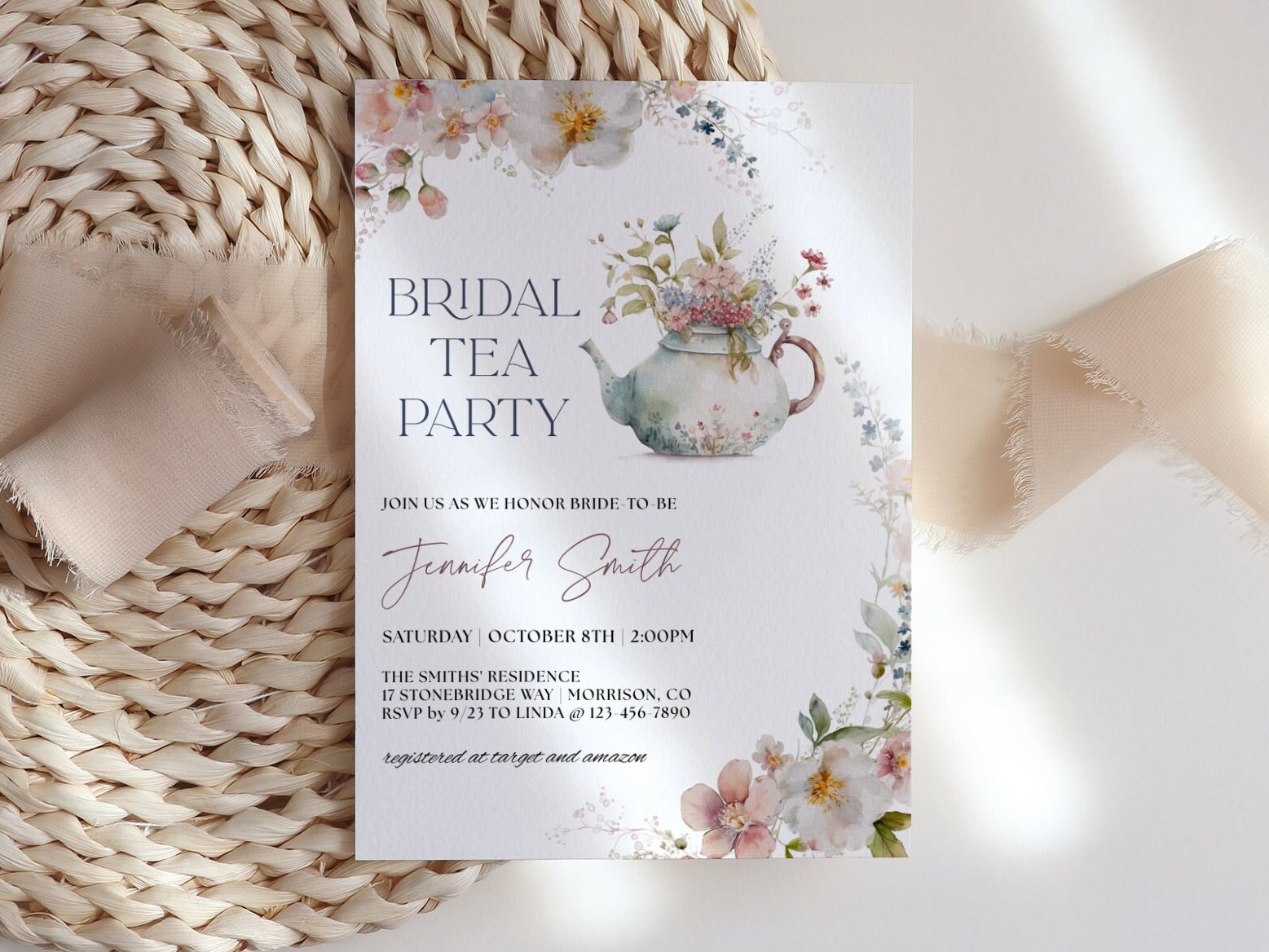 Floral Bridal Tea Party Invitation Template Editable Printable Bridal ...
