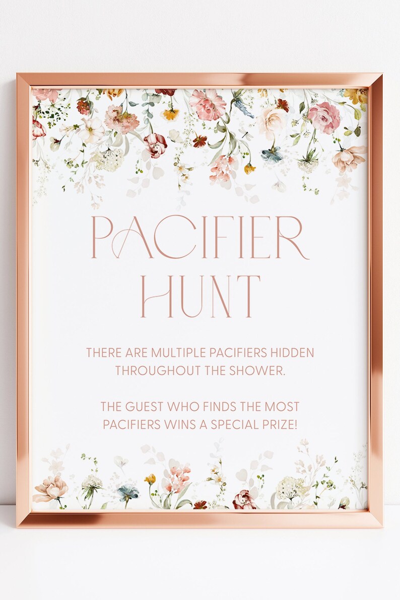 Chic Floral Pacifier Hunt Baby Shower Game Printable Pacifier Hunt Game ...