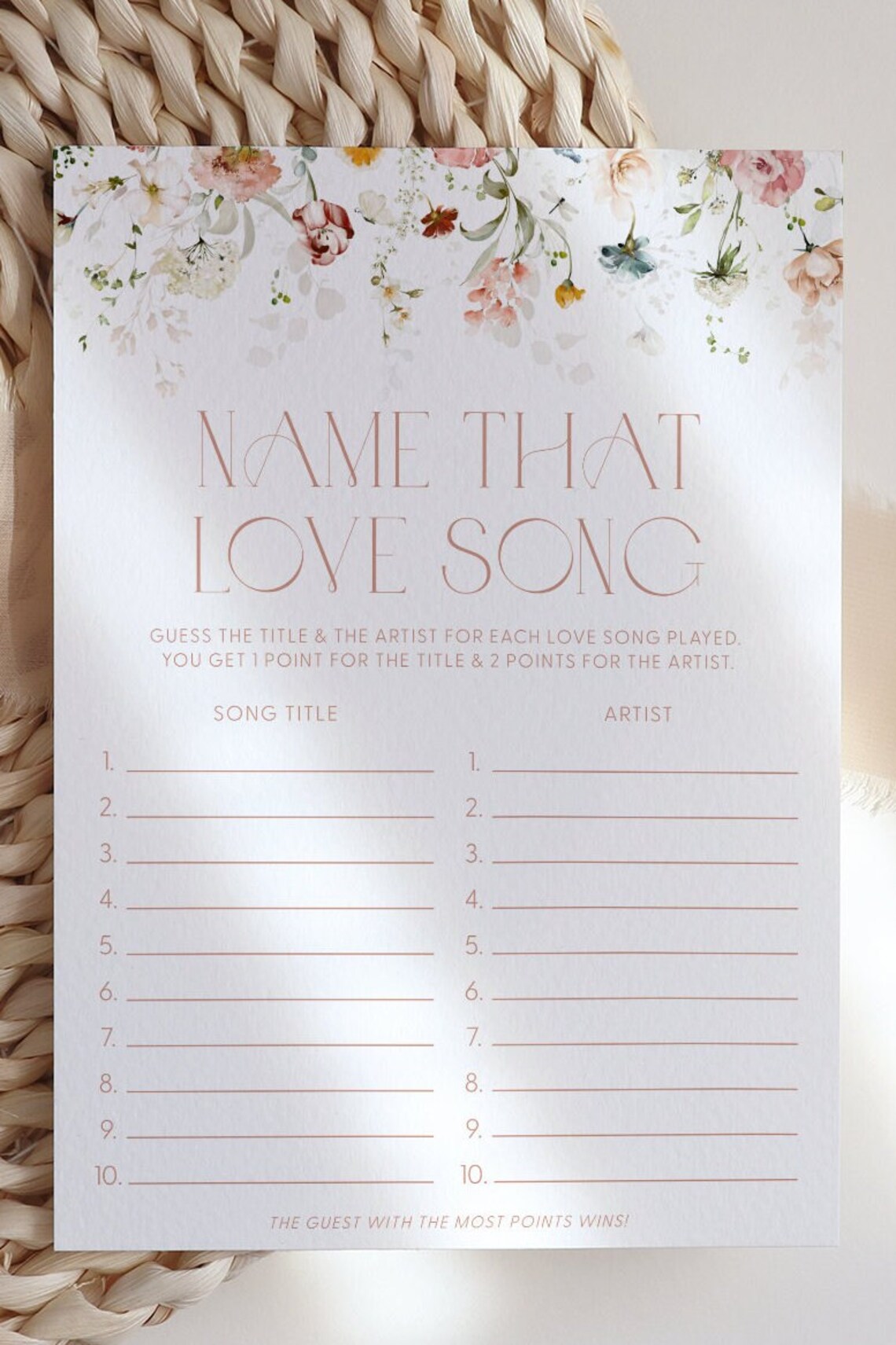 Chic Floral Name That Love Song Game Template Guess the Love Song ...