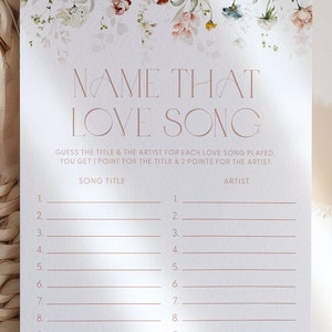 Chic Floral Name That Love Song Game Template Guess the Love Song ...