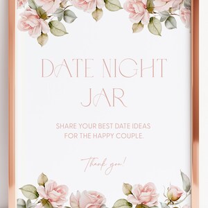 Dusty Pink Rose Date Night Jar Bridal Shower Sign Roses Date Night Sign ...
