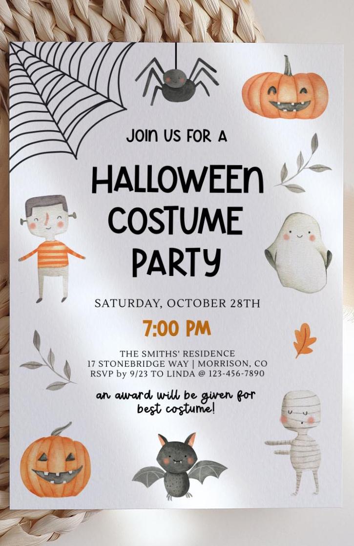 Cute Halloween Costume Party Invitation Kids Halloween Costume Party ...