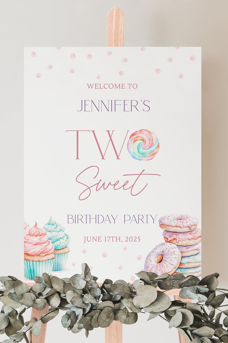Two Sweet Birthday Welcome Sign Two Sweet Welcome Sign Girl 2nd ...
