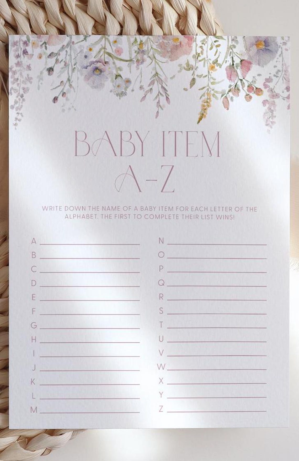 Wildflower Baby Item A-Z Wildflower Baby Shower Game Baby ABC Game ...