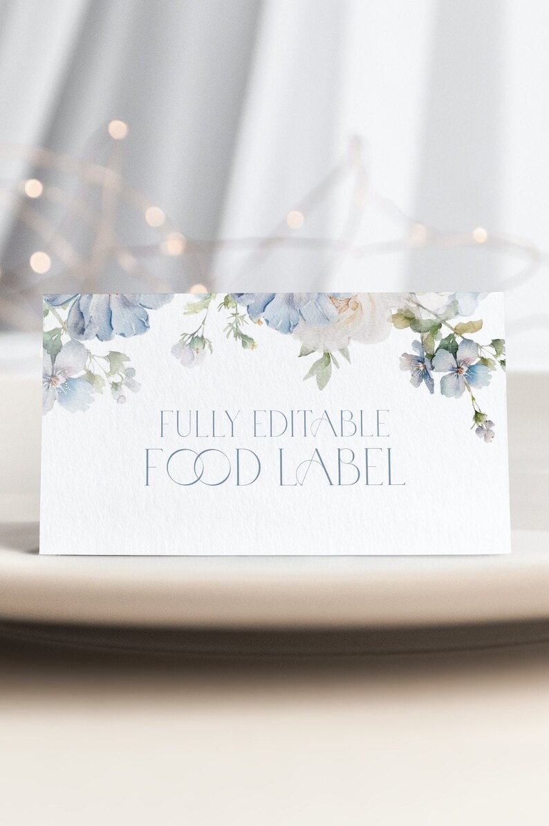 Dusty Blue Floral Food Label Template Dusty Blue Food Label Card ...