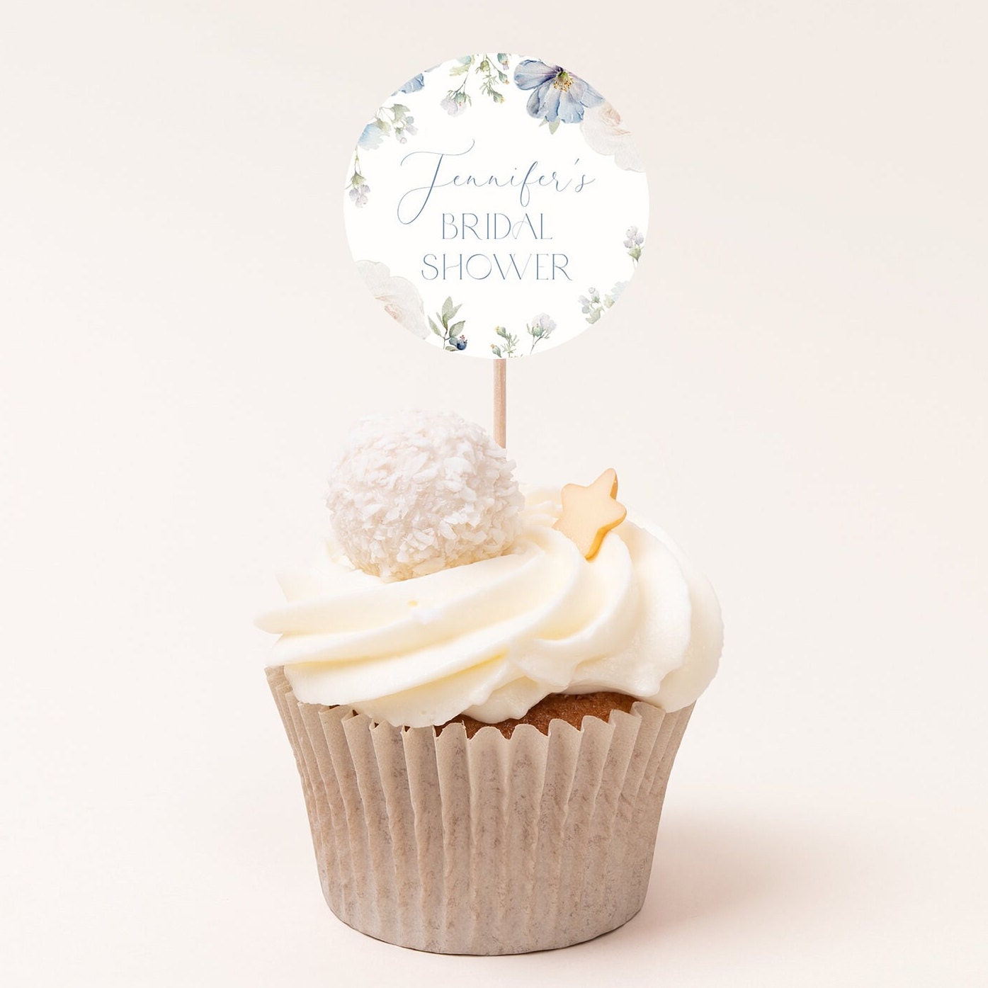 Dusty Blue Floral Cupcake Topper Bridal Shower Cupcake Topper Dusty ...