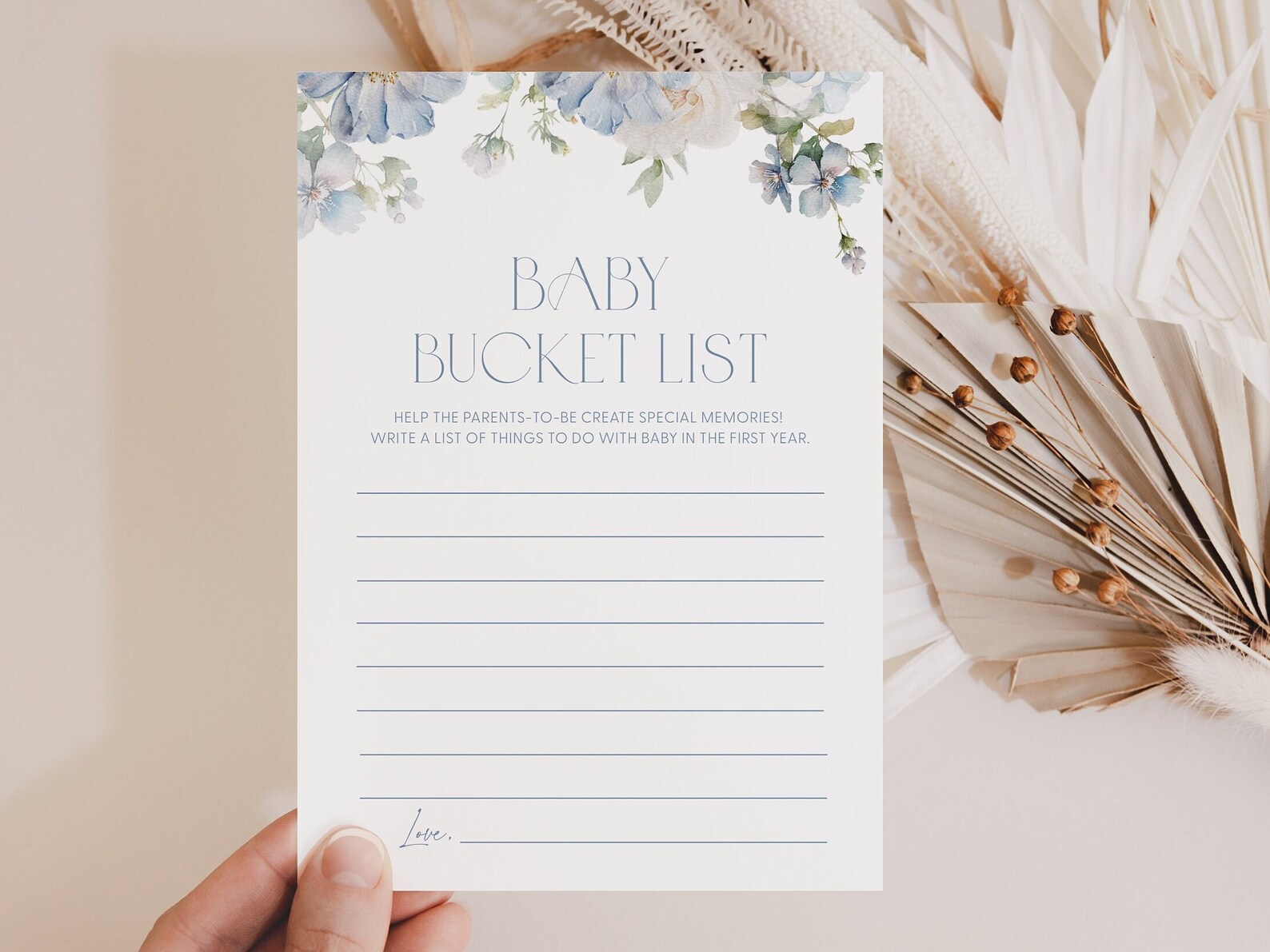 Dusty Blue Floral Baby Bucket List Baby Shower Game Baby Bucket List ...
