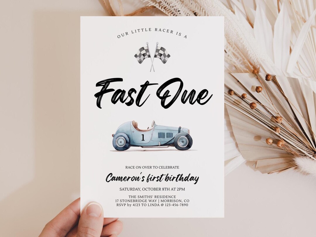 Fast One Birthday Invitation Fast One Invite Race Car Birthday ...
