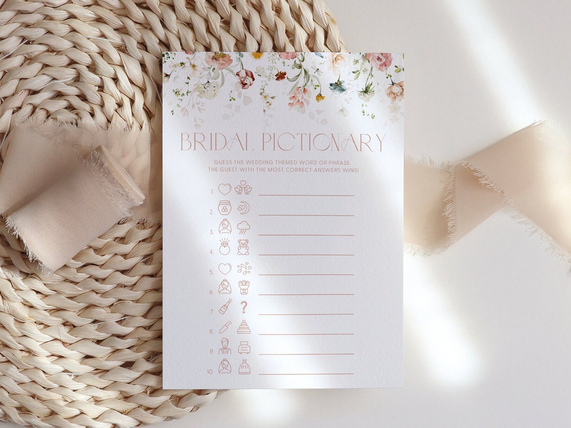 Chic Floral Bridal Pictionary Game Template Bridal Shower Pictionary ...