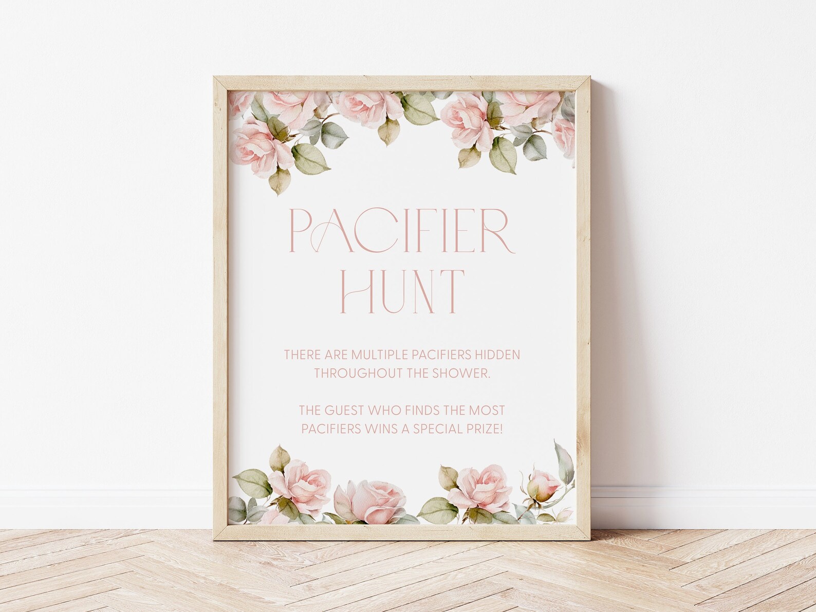 Dusty Pink Rose Pacifier Hunt Baby Shower Game Printable Pacifier Hunt ...