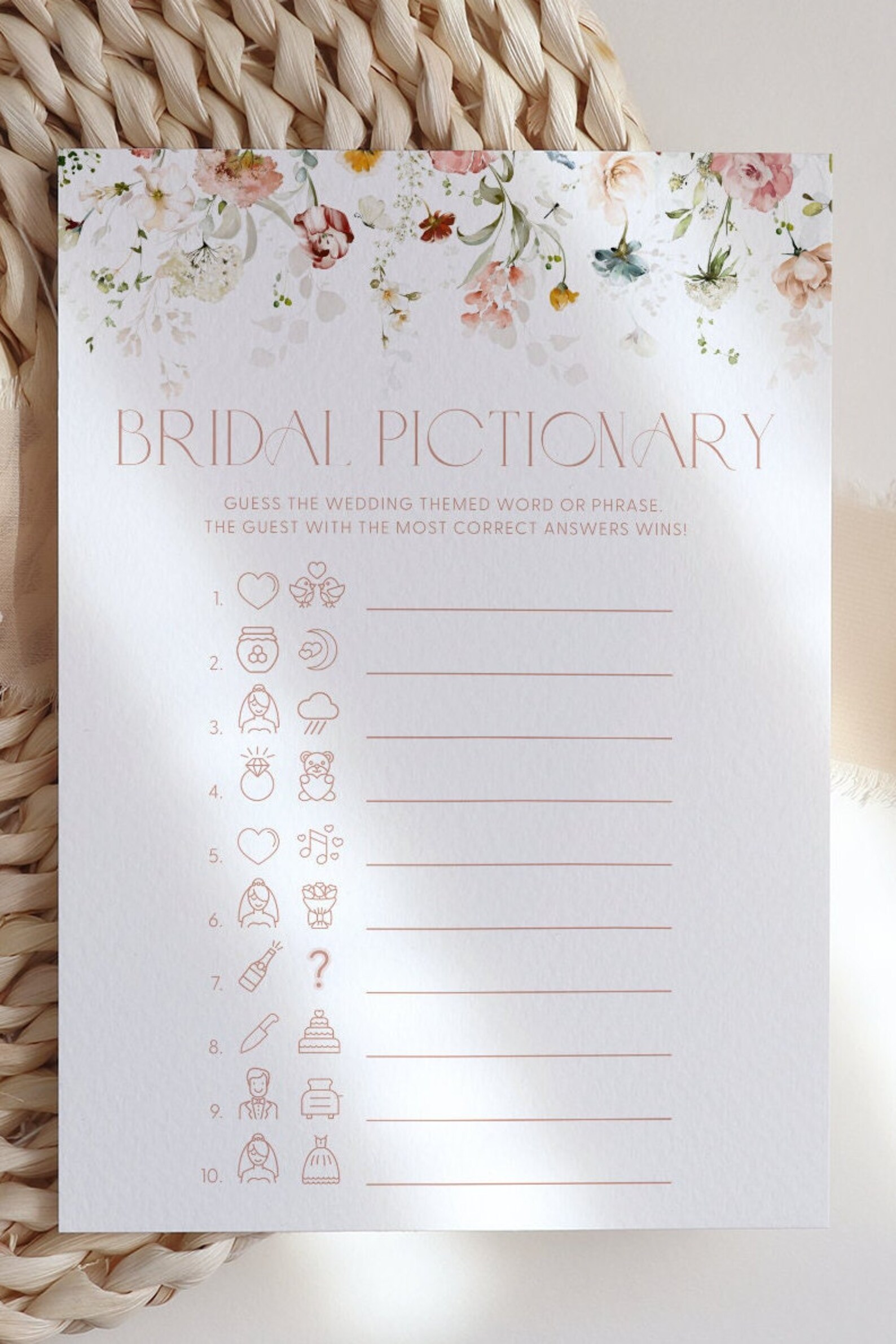 Chic Floral Bridal Pictionary Game Template Bridal Shower Pictionary ...