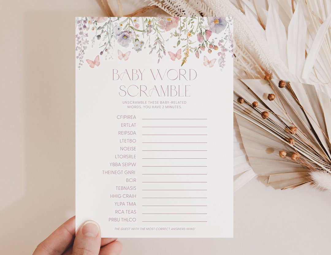 Butterfly Baby Word Scramble Butterfly Baby Shower Game Baby Word ...