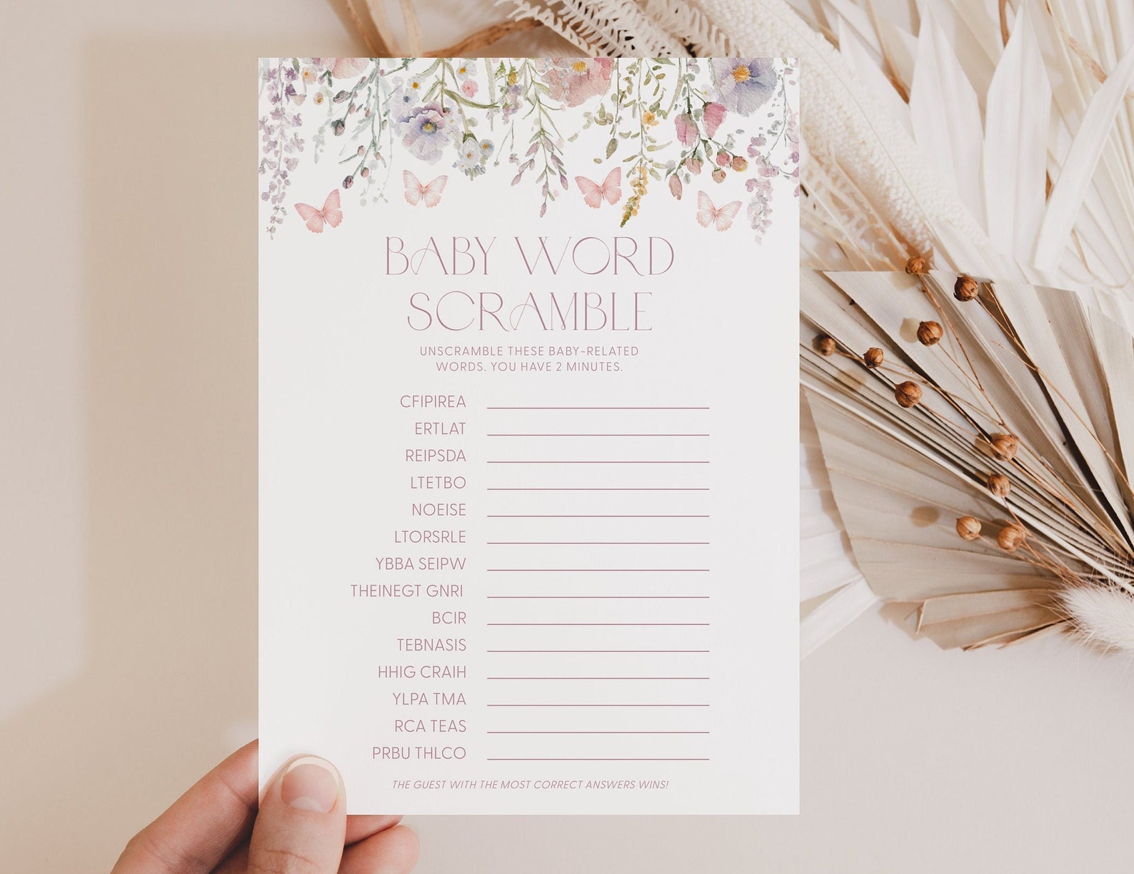 Butterfly Baby Word Scramble Butterfly Baby Shower Game Baby Word ...