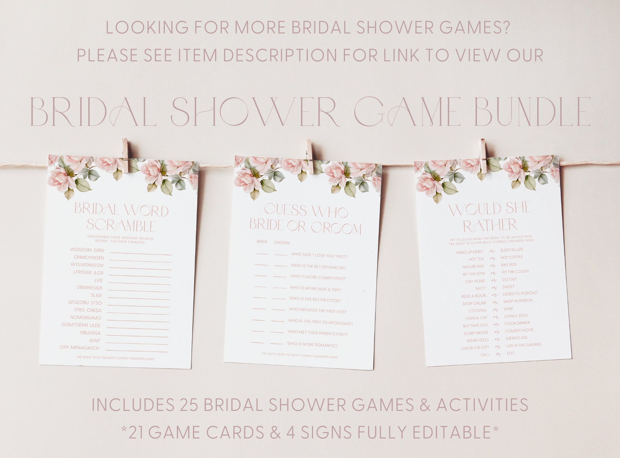 Dusty Pink Roses Guess the Dress Bridal Shower Game Pink Roses Guess ...