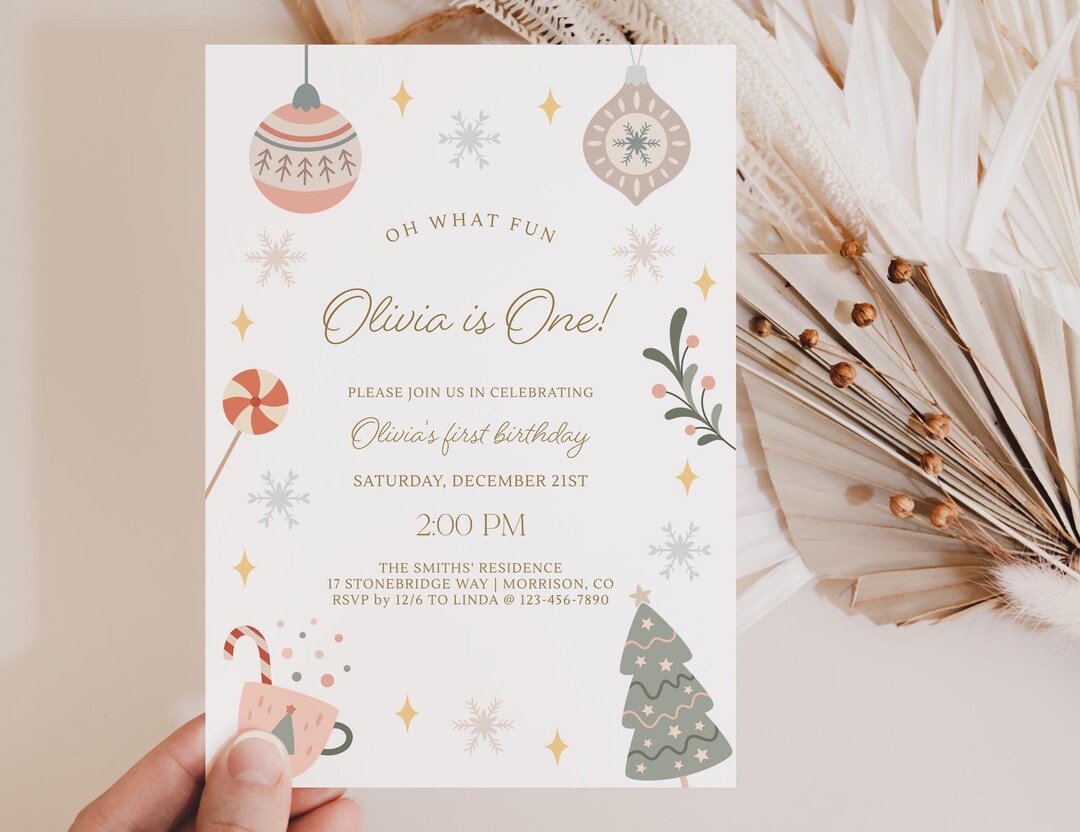Oh What Fun Birthday Invitation Holiday 1st Birthday Invitation ...