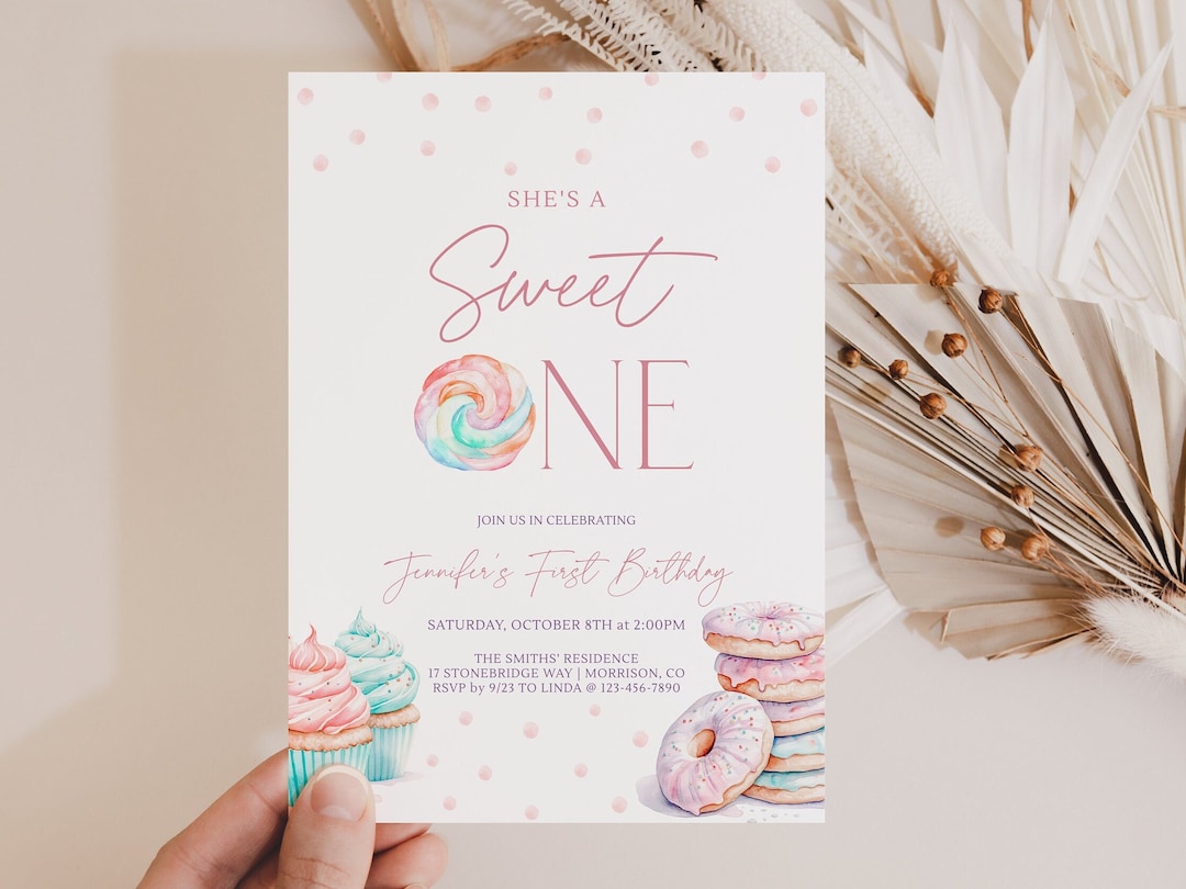 Sweet One Birthday Party Invitation First Birthday Invitation Girl Pink ...